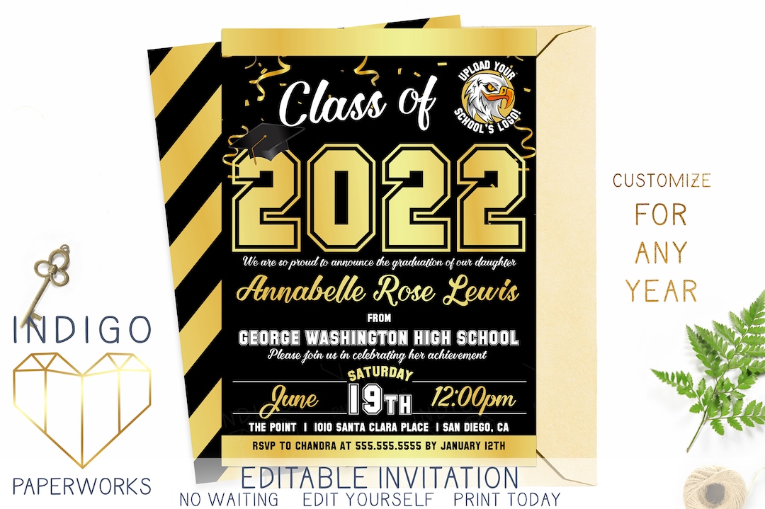 Printable 2023 Black & Gold Foil Graduation Party Invitation, Class of ...