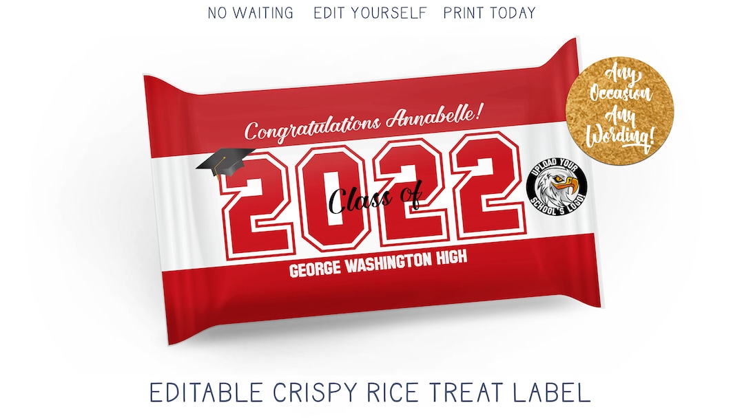 Printable 2023 Graduation Crispy Rice Treat Label, Grad Red Black and ...