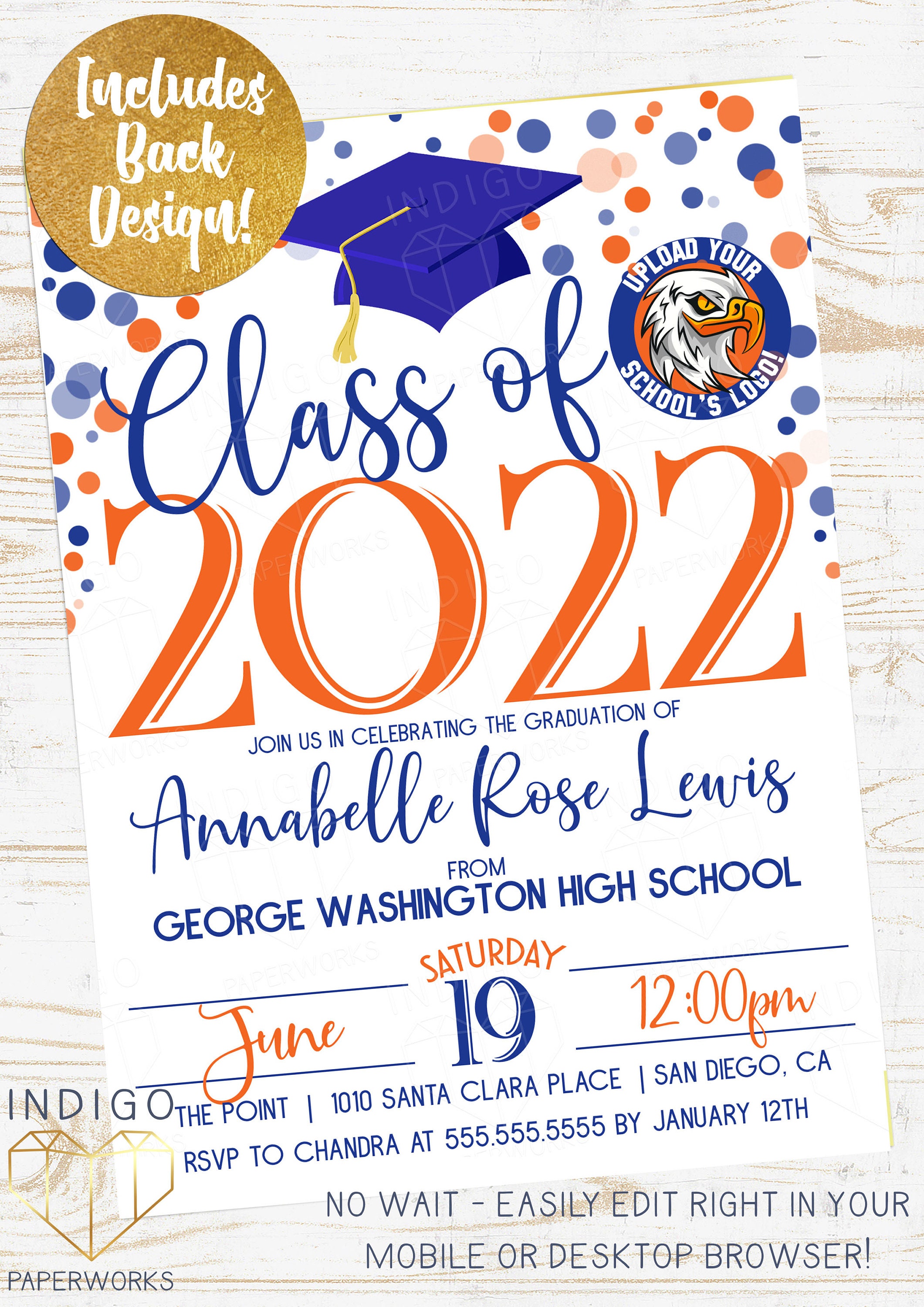 Printable 2023 Graduation Party Invitation Orange and Navy - Etsy
