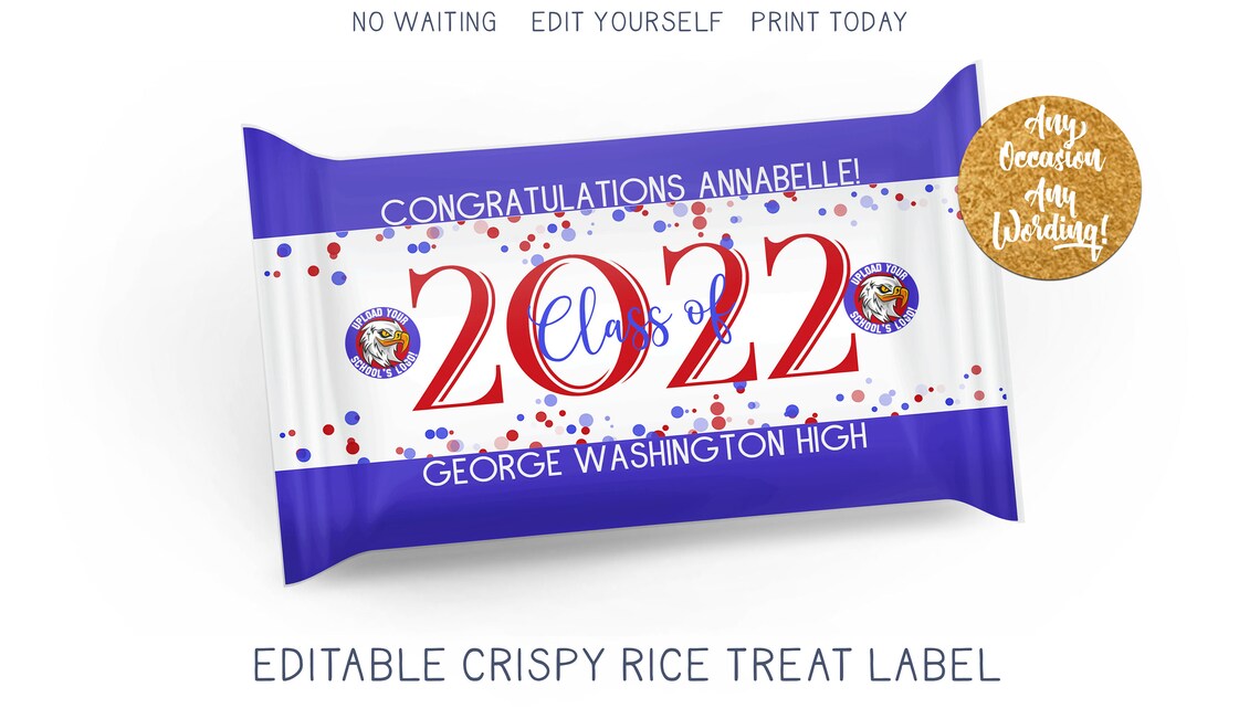 Printable 2023 Graduation Crispy Rice Treat Label Red White - Etsy