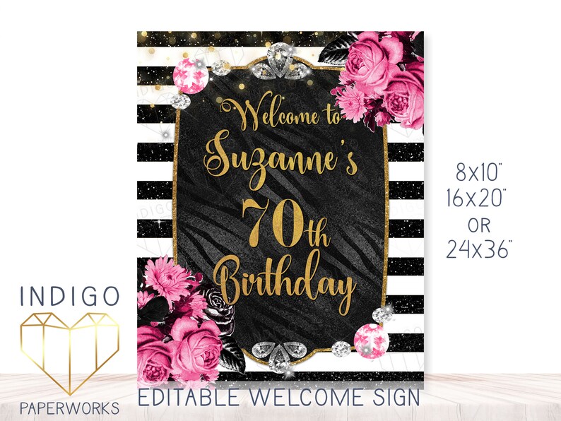 Printable Light Pink and Gold Welcome Sign Glam Black and - Etsy