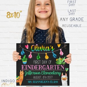Printable Llama First Day of School Chalkboard Sign, Reusable Last Day ...