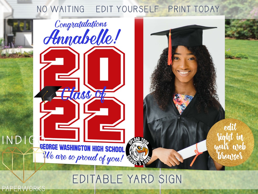 Printable 2022 Graduation Photo Lawn Sign Red White and Blue - Etsy