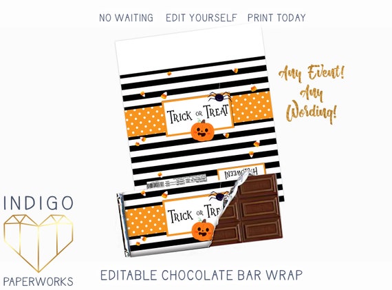 Printable Halloween Candy Bar Label Polka Dot Striped Cute | Etsy