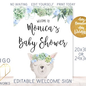 Printable Llama Welcome Sign, Cactus Boy Baby Shower Welcome Sign ...