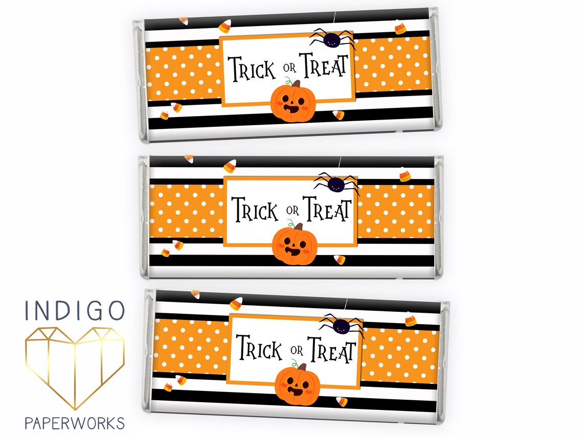 Printable Halloween Candy Bar Label Polka Dot Striped Cute | Etsy