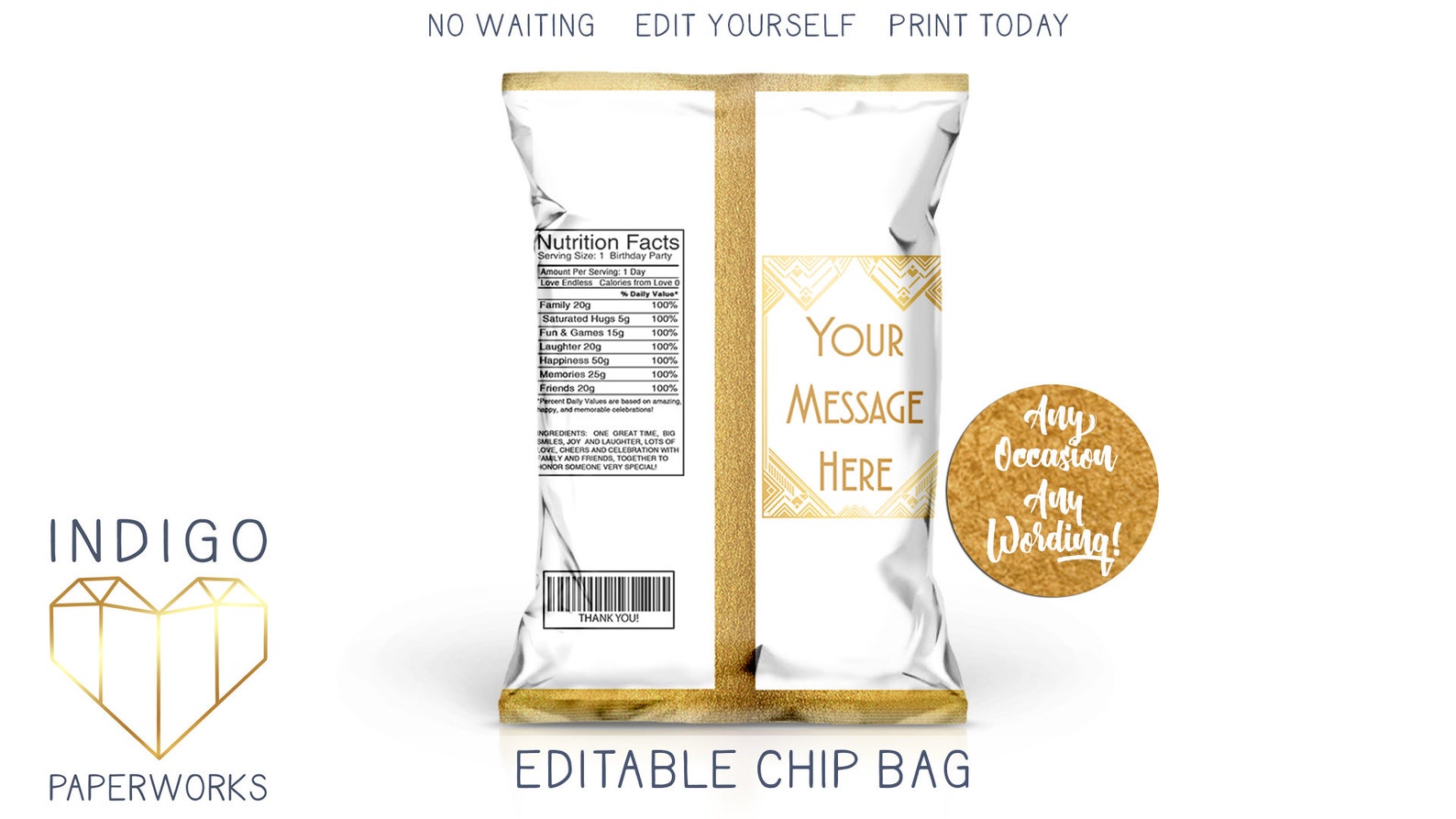 Printable Art Deco Chip Bag 1920's Great Gatsby Chip Bag | Etsy