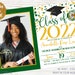 Printable 2023 Graduation Party Invitation With Photo, Green & Yellow ...