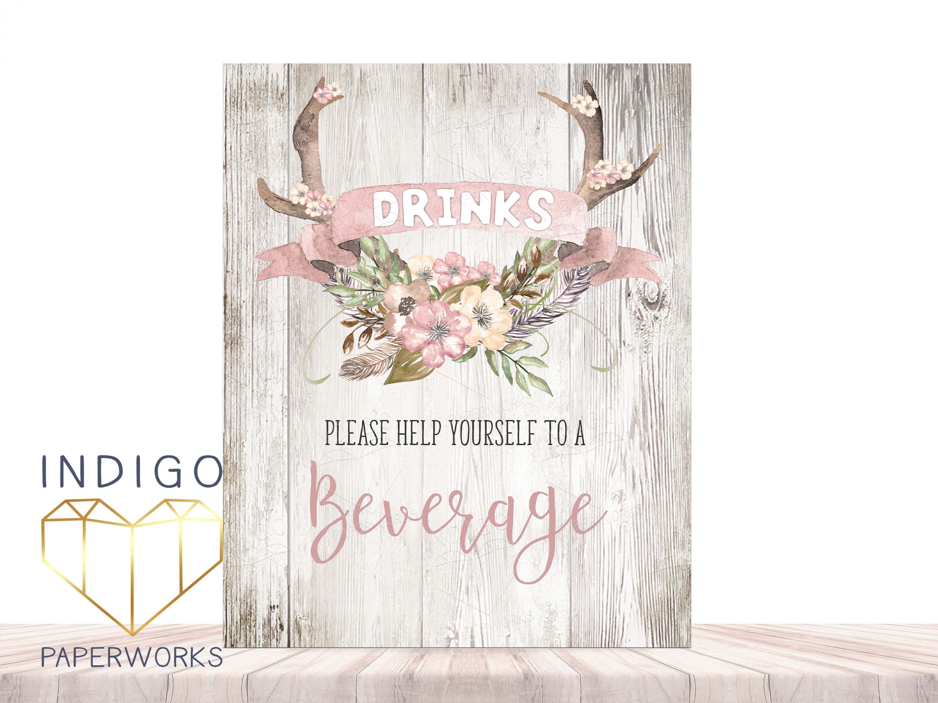 Rustic Girls Baby Shower Signs Set Printable Boho Oh Deer - Etsy