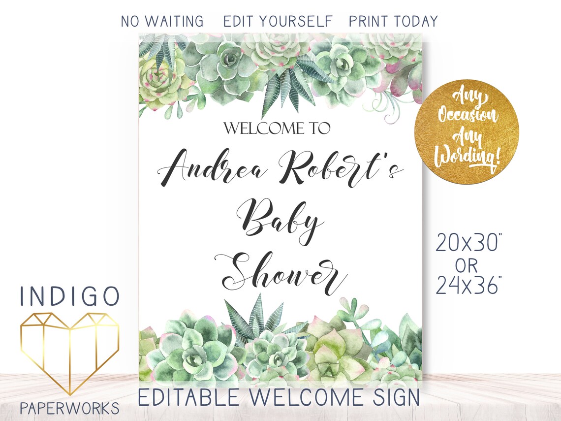 Printable Succulent Welcome Sign Cactus Gender Neutral Baby | Etsy