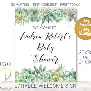 Printable Succulent Welcome Sign, Cactus Gender Neutral Baby Shower ...