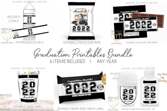 Printable Black and White Graduation Party Bundle Class of - Etsy