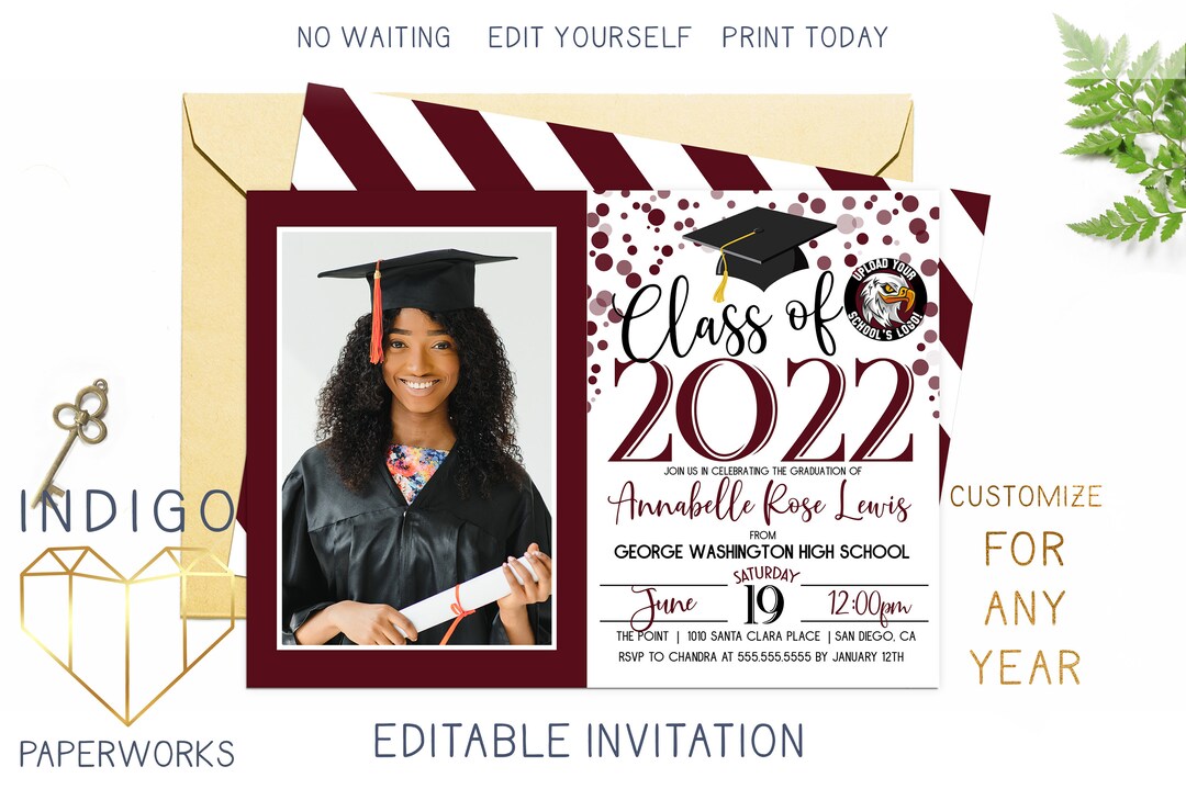 Printable 2023 Graduation Party Invitation With Photo Burgundy & White ...