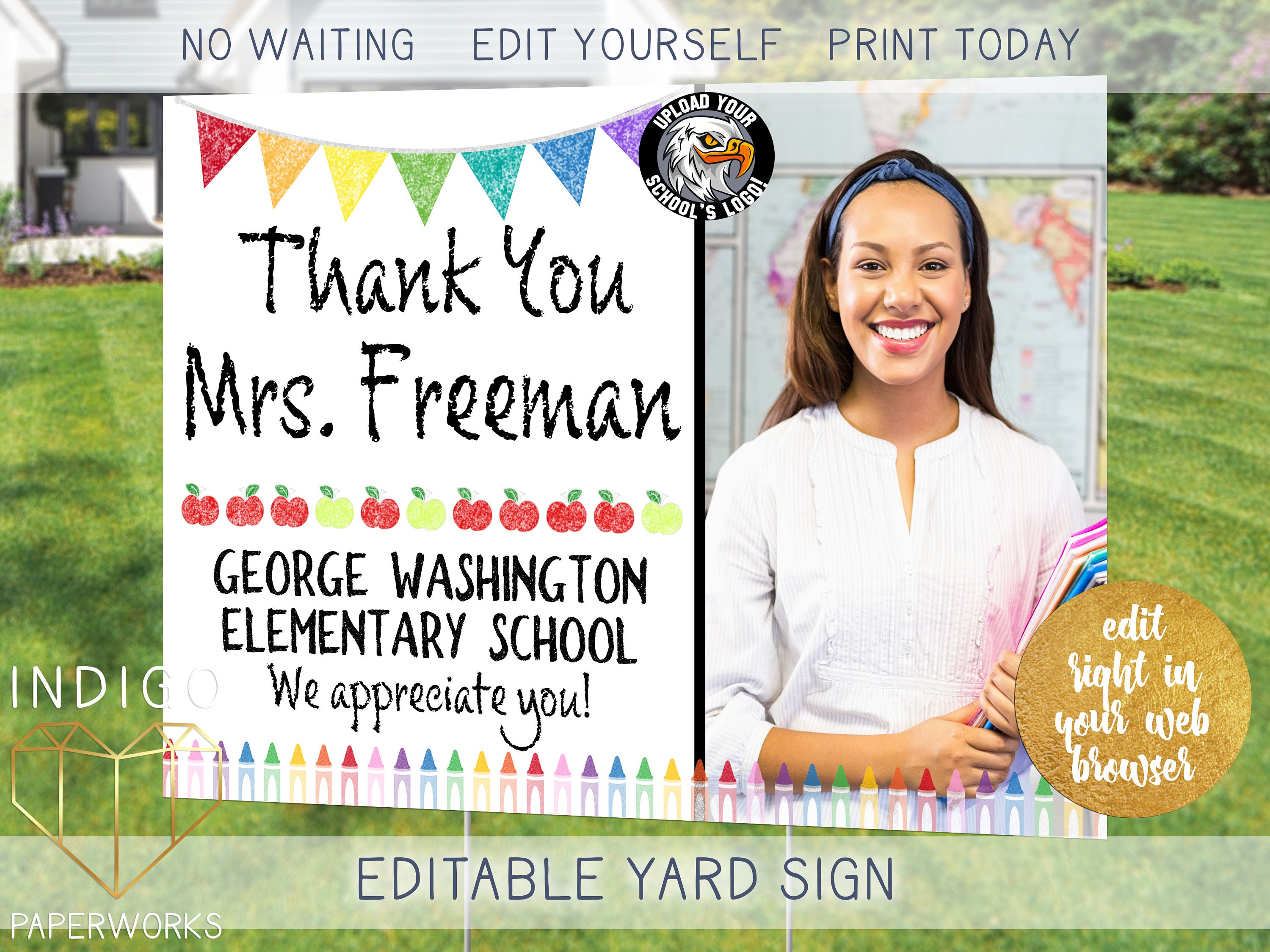 Teacher Appreciation Photo Lawn Sign Printable Custom White | Etsy