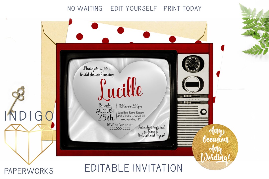 1950 Retro Bridal Shower Invitation, Vintage Television Birthday Invite ...