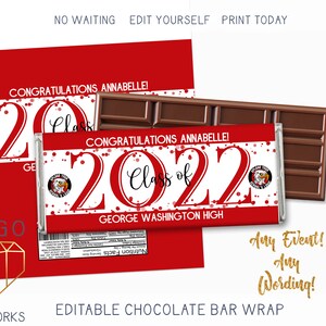 Printable 2025 Graduation Chocolate Bar Label Red, Black, & White Candy ...