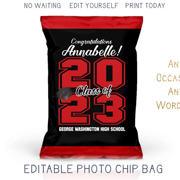 Red and Black Congrats Grad Chip Bags - Etsy