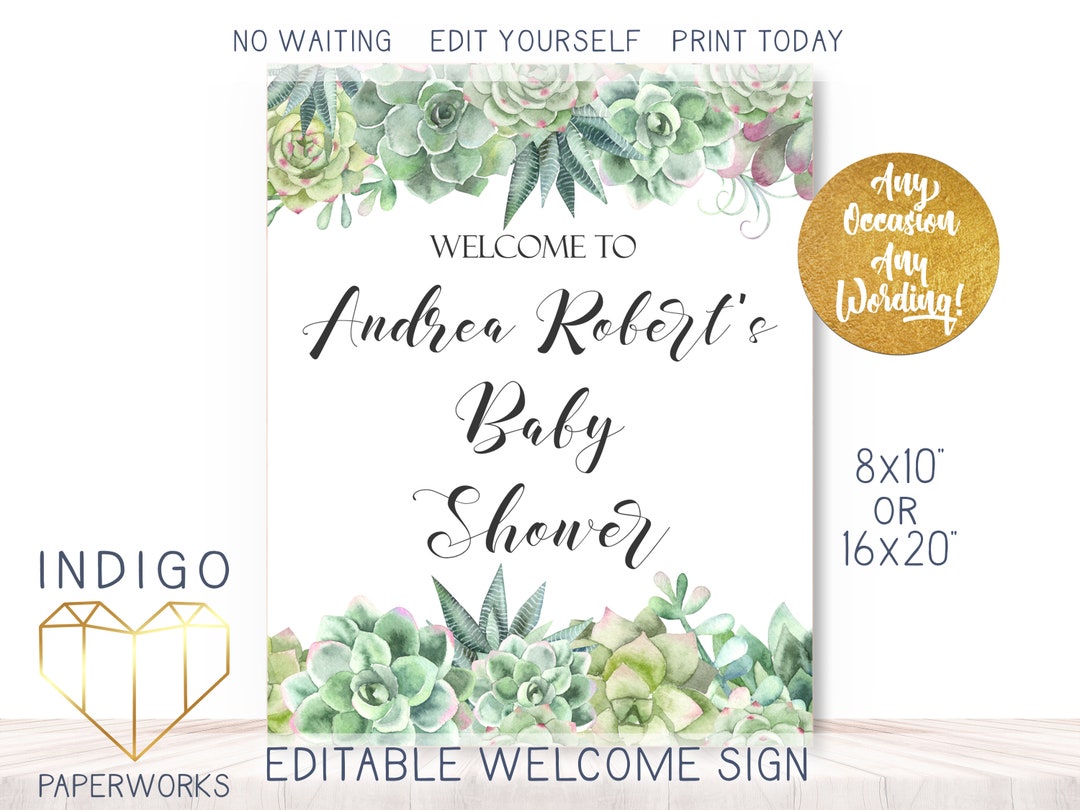 Printable Succulent Welcome Sign, Cactus Gender Neutral Baby Shower ...