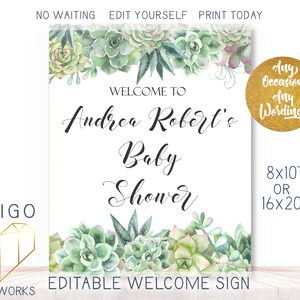 Printable Succulent Welcome Sign, Cactus Gender Neutral Baby Shower ...