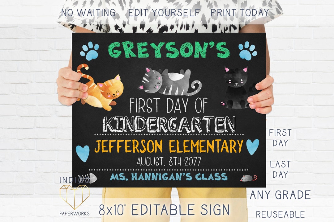Printable First Day of School Dinosaur Chalkboard Sign, Reusable Last ...