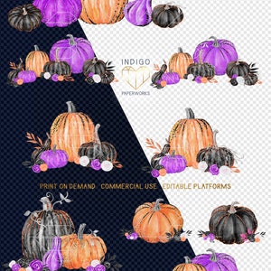 Halloween Watercolor Pumpkin Clip Art- Glitter Glam Pumpkin and Gourd ...