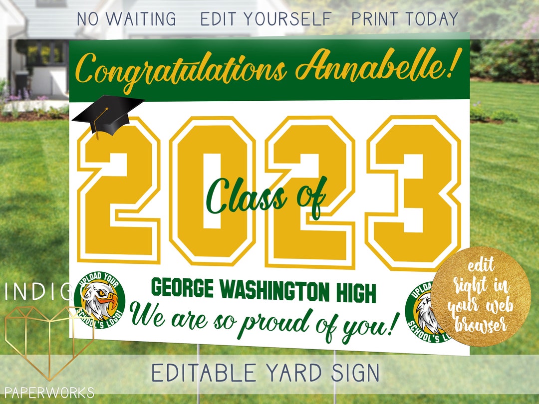 Printable 2023 Graduation Lawn Sign, Custom Green and Gold Grad Decor ...