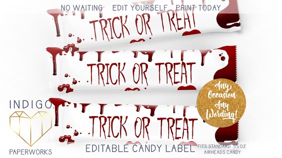 Printable Bloody Halloween Candy Label Airhead Trick or Treat | Etsy