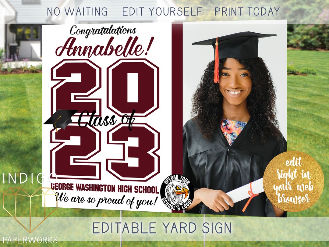 Printable 2025 Graduation Photo Lawn Sign, Burgundy and White Custom ...