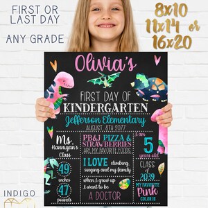 Printable Dinosaur First Day of School Chalkboard Sign Reusable Girls ...