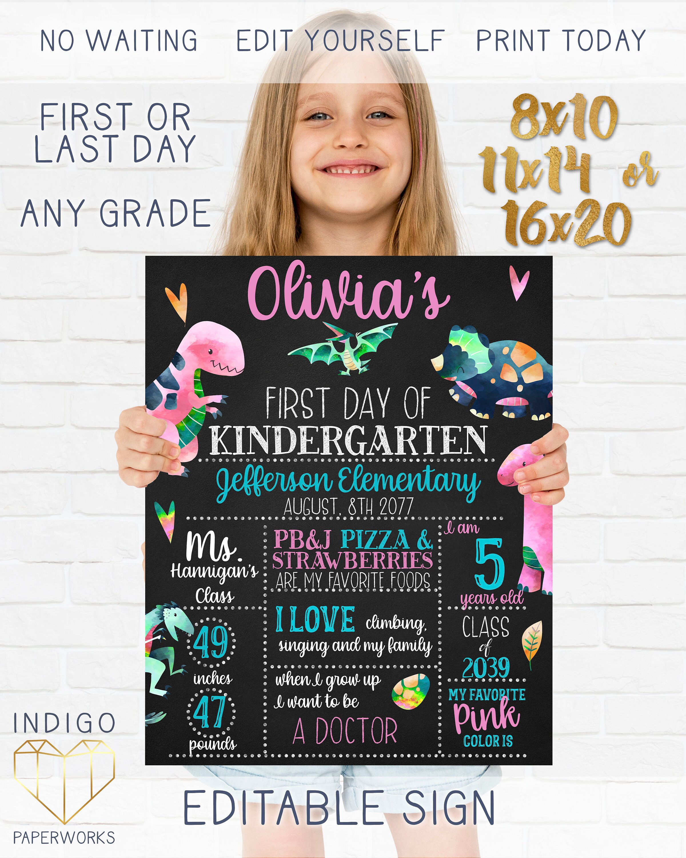 Printable Dinosaur First Day of School Chalkboard Sign | Etsy Canada