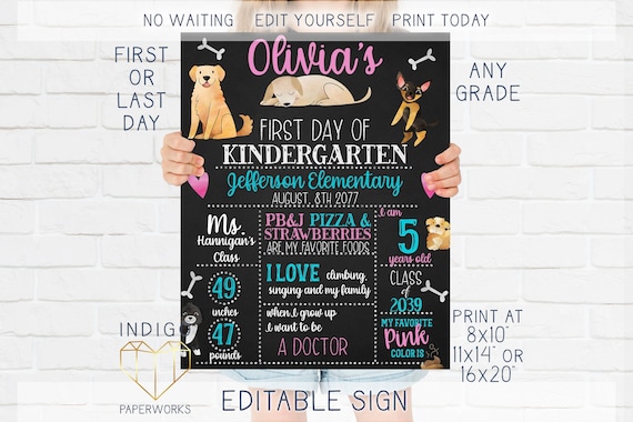 Printable Puppy Dog First Day Of School Chalkboard Sign | Etsy