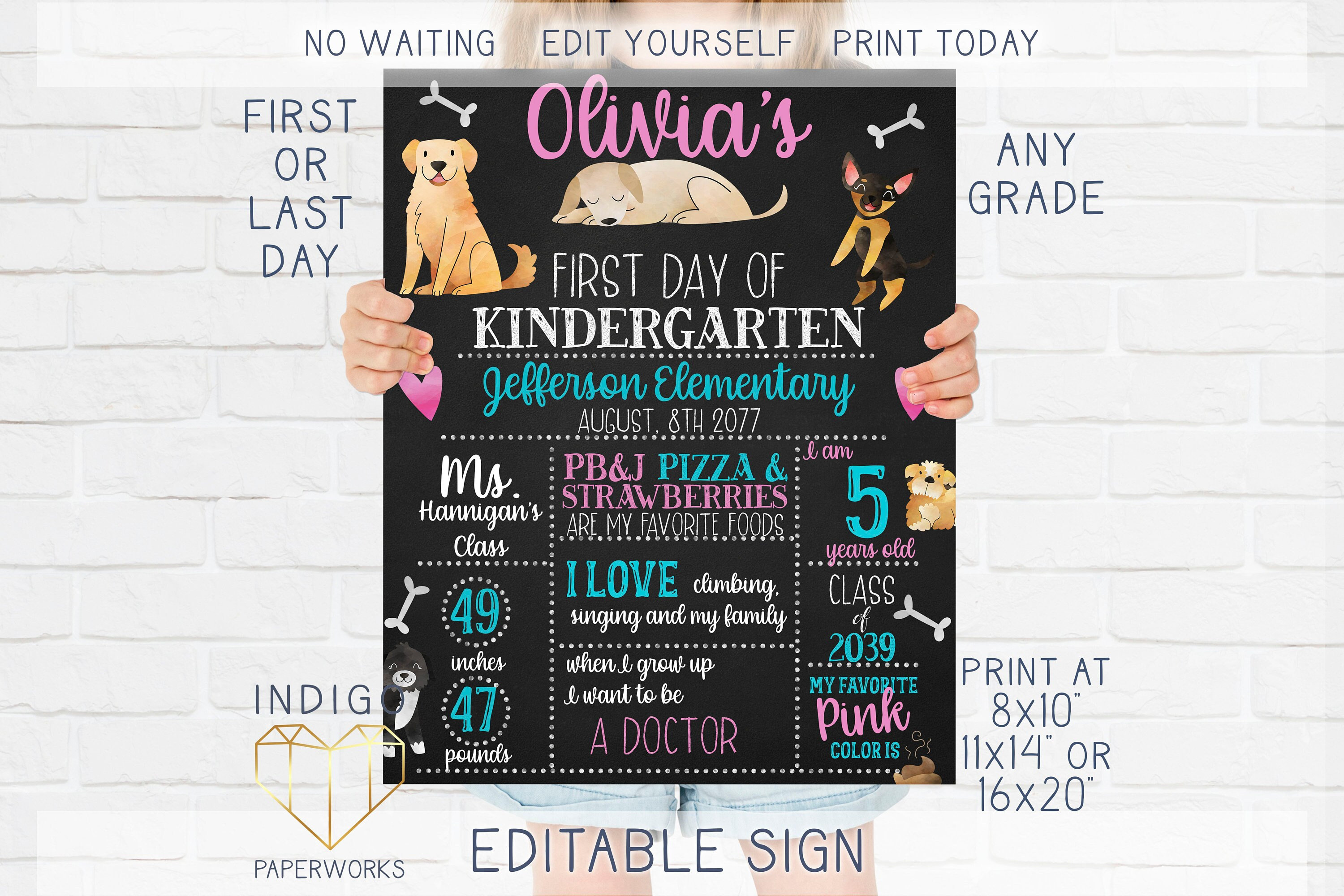 Printable Puppy Dog First Day Of School Chalkboard Sign | Etsy