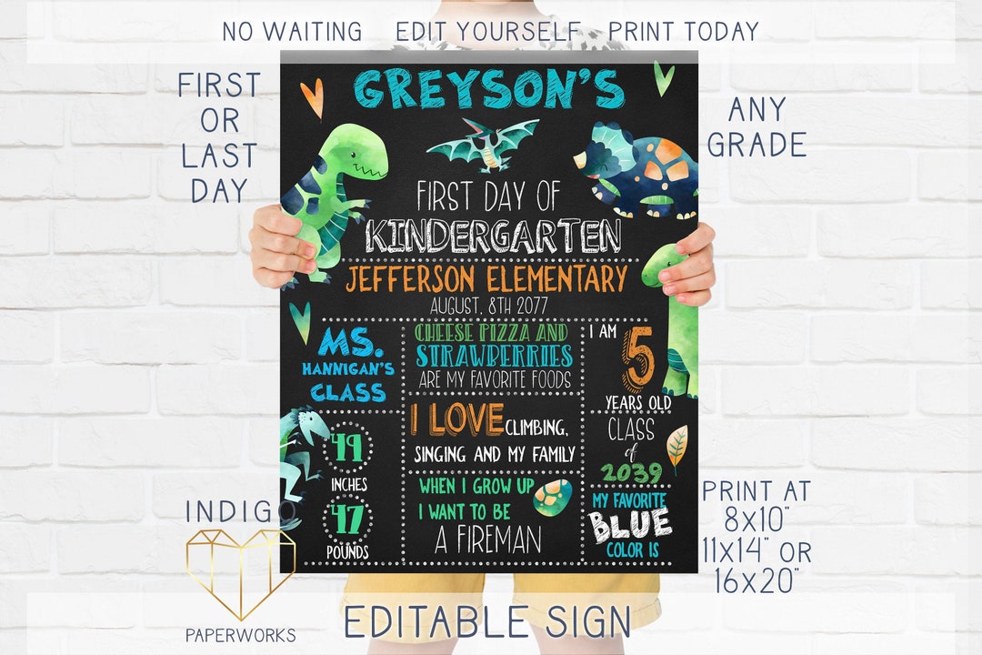Printable Dinosaur First Day of School Chalkboard Sign Reusable Boys ...