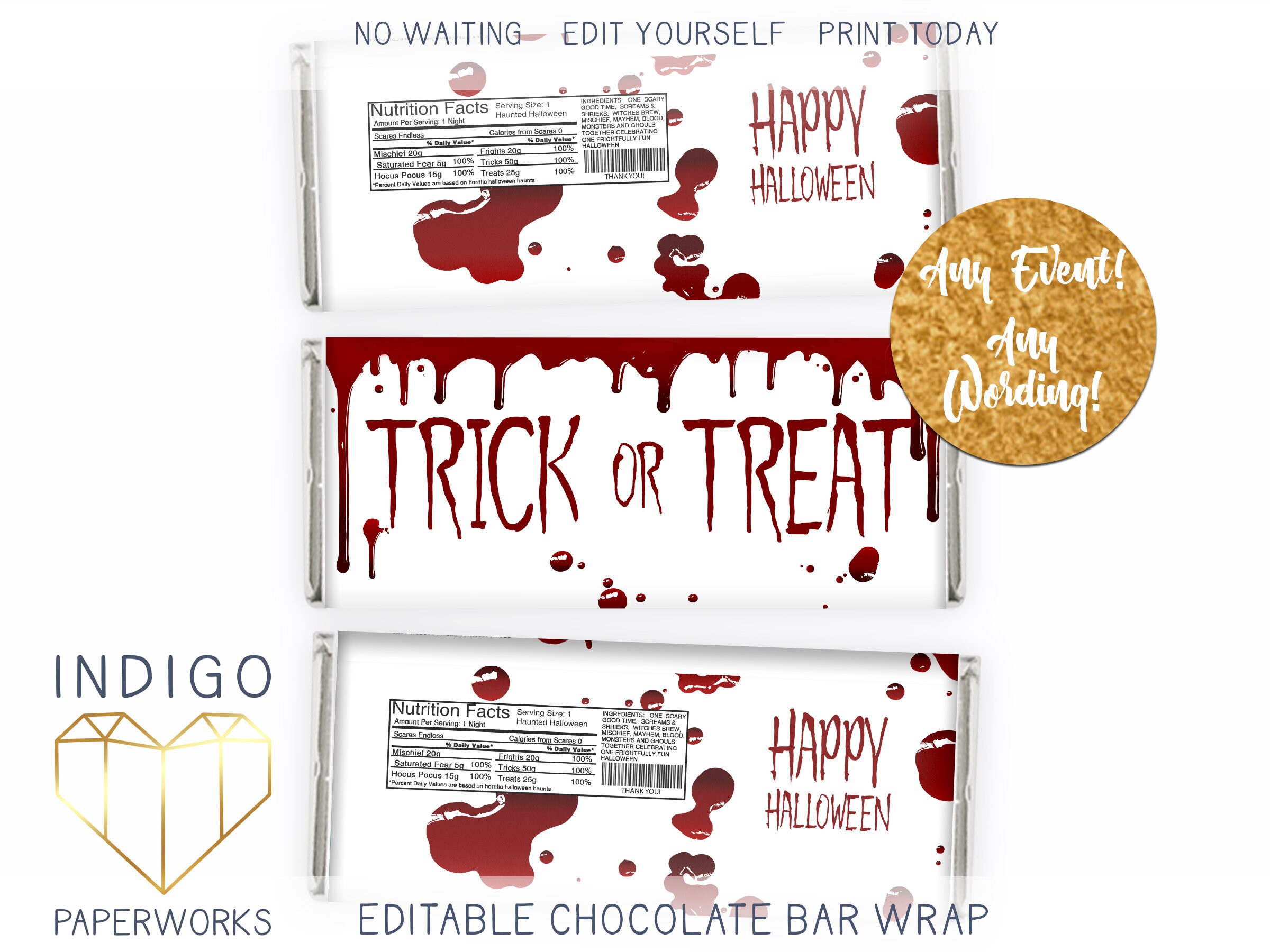 Halloween Candy Bar Label Printable Bloody Halloween Birthday | Etsy
