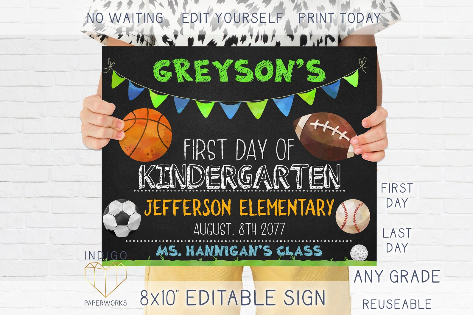 Printable Sports First Day of School Chalkboard Sign Reusable - Etsy