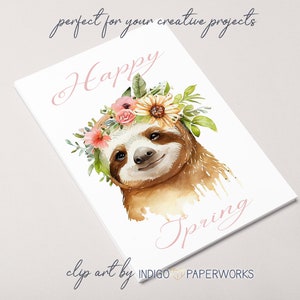Cute Watercolor Spring Sloths Clipart- 25 PNG Sloth Graphic Elements ...