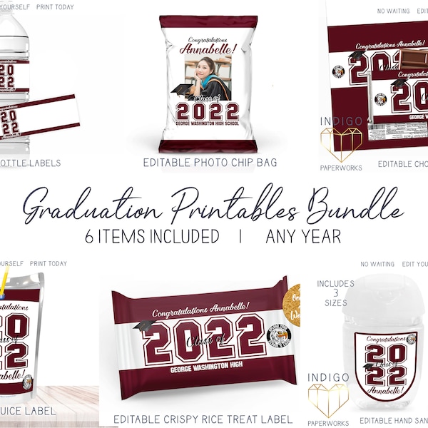 Printable Maroon And White Graduation Party Bundle Class Of 2023