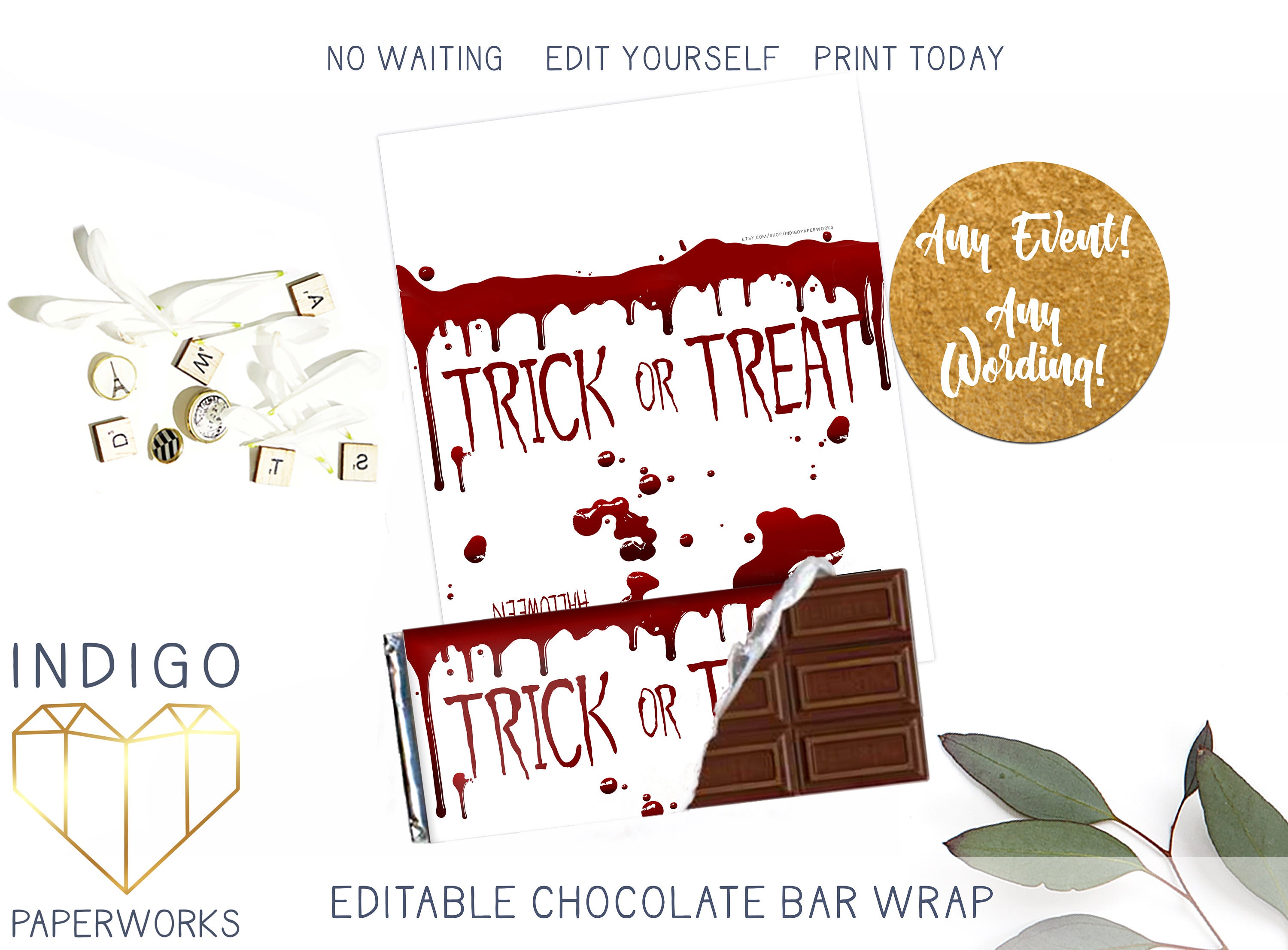 Halloween Candy Bar Label Printable Bloody Halloween Birthday | Etsy