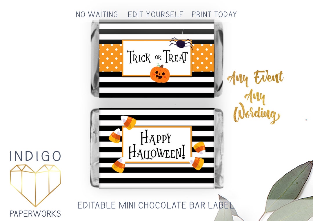 Printable Halloween Mini Candy Bar Label, Cute Kids Polka Dot Striped ...
