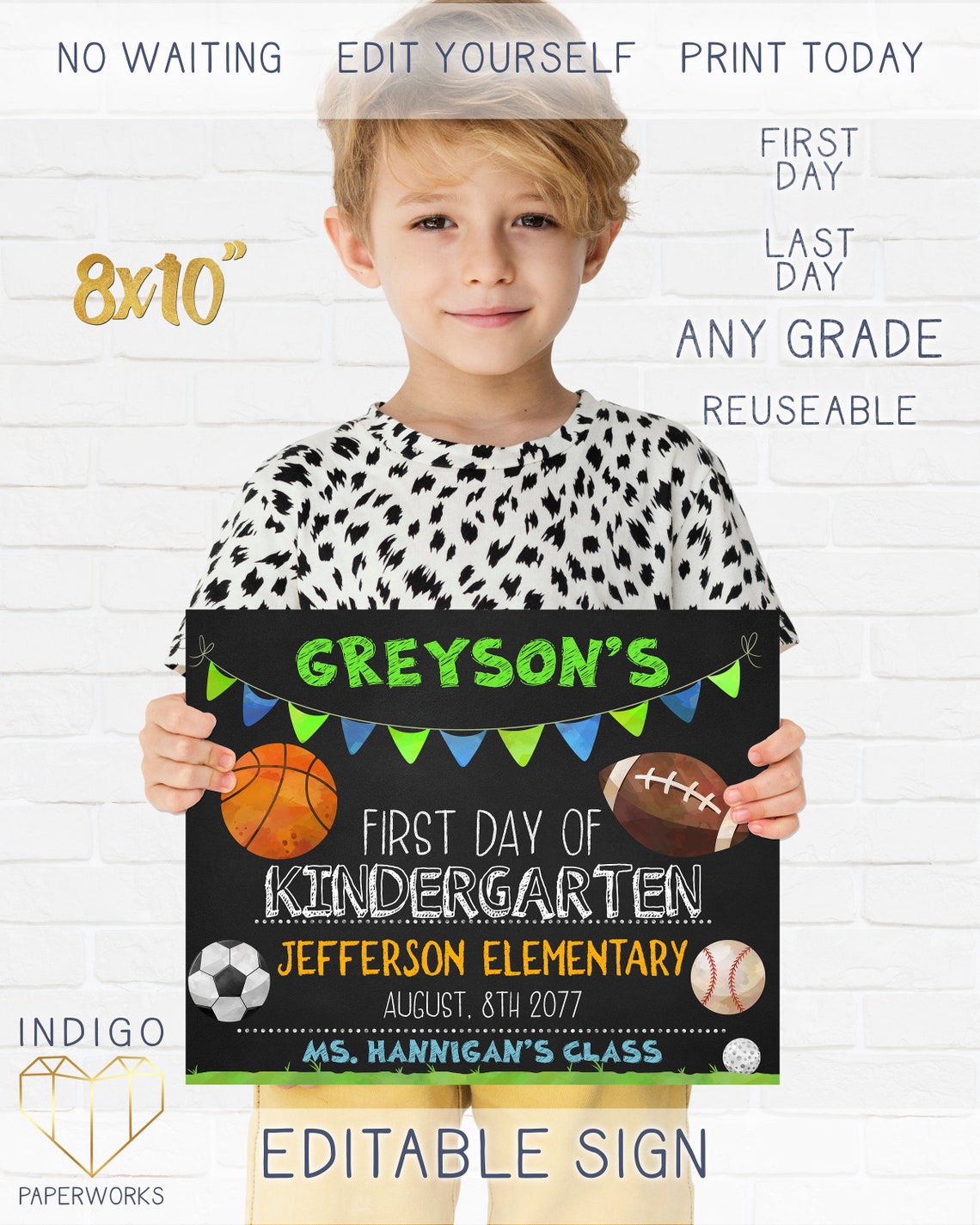 Printable Sports First Day of School Chalkboard Sign Reusable - Etsy