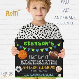 Printable Sports First Day of School Chalkboard Sign, Reusable Last Day ...