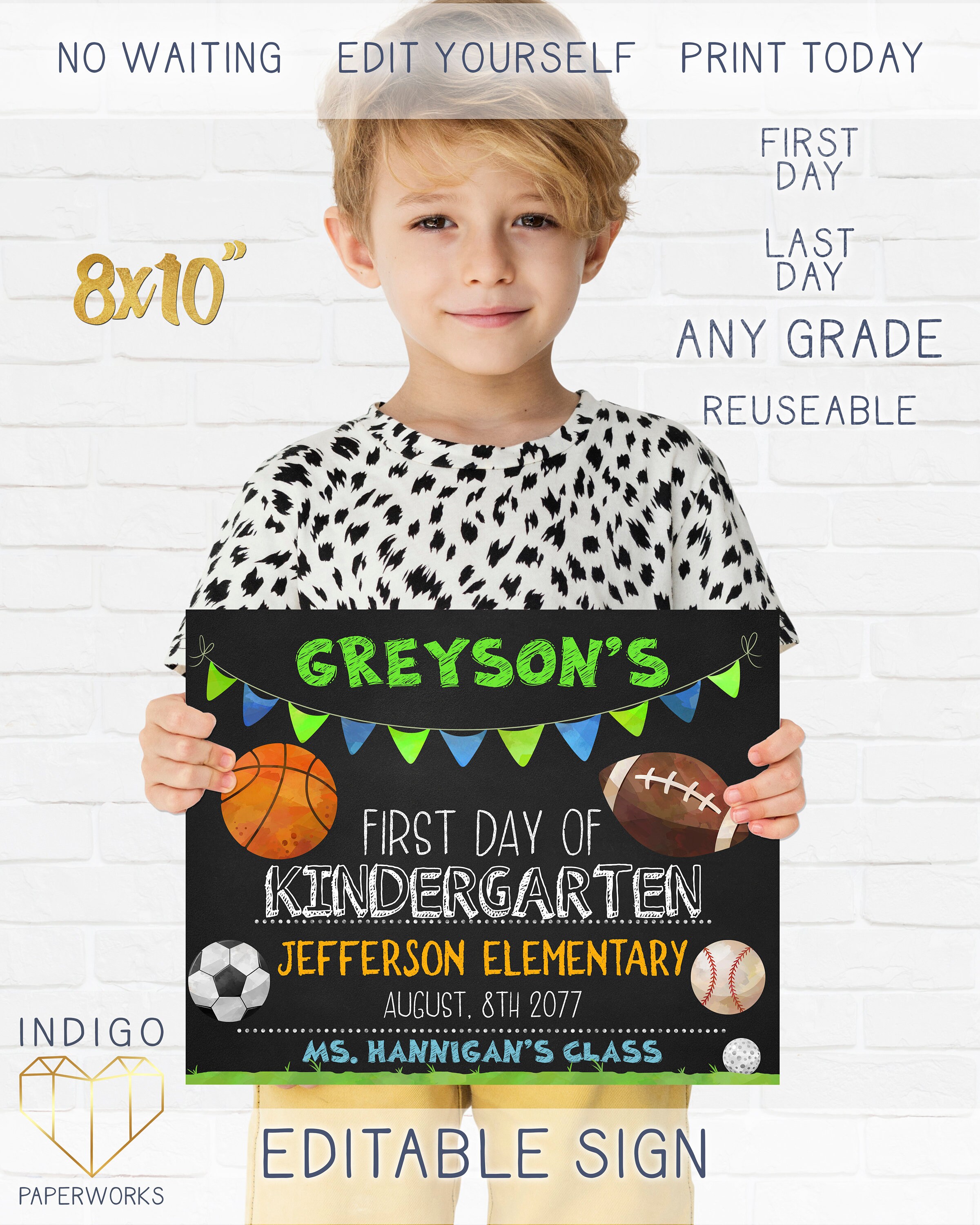 Printable Sports First Day of School Chalkboard Sign Reusable - Etsy