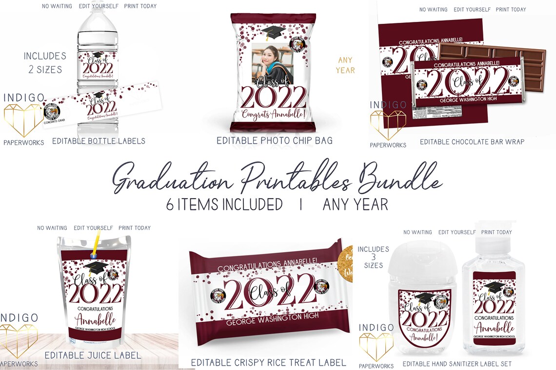 Printable Maroon and White Graduation Party Bundle Modern - Etsy