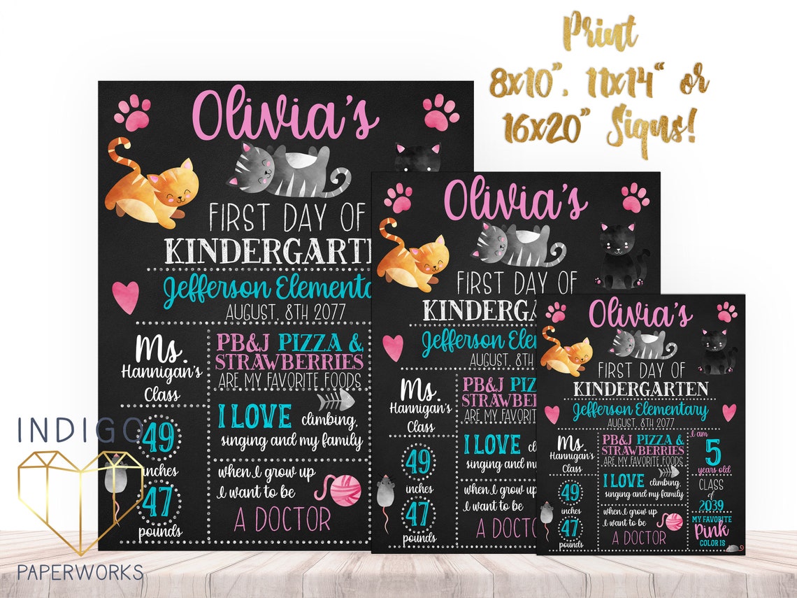 Printable Kitty Cat First Day Of School Chalkboard Sign | Etsy