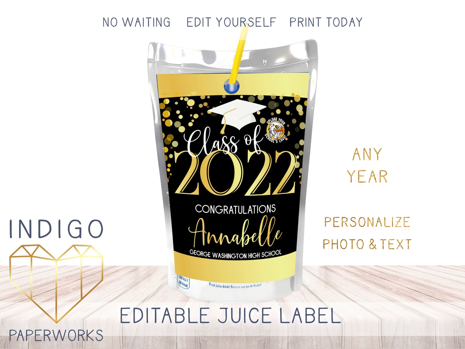 Printable Class of 2023 Graduation Juice Label Black & Gold - Etsy