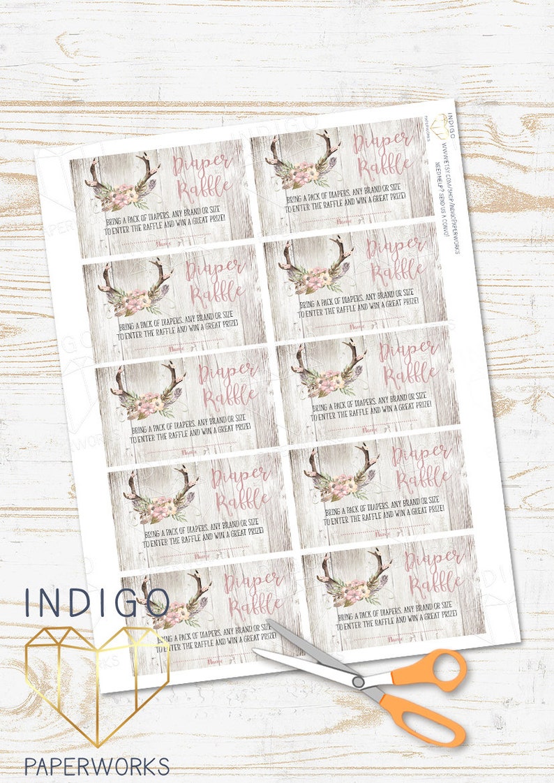 Rustic Wood Antlers Boho Diaper Raffle Tickets Deer Raffle - Etsy
