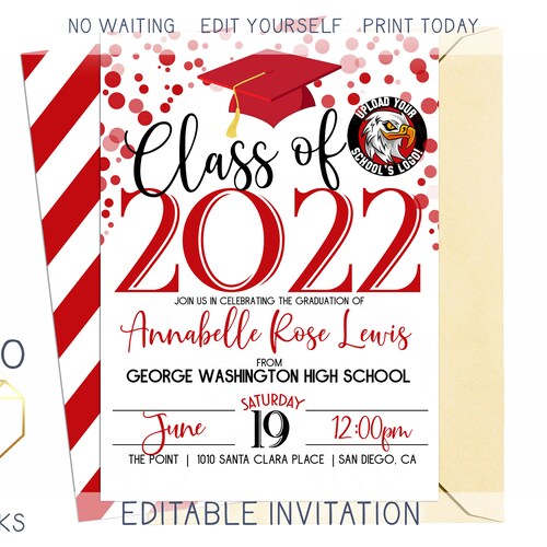 Red Black and White Graduation Invitation EDITABLE Template - Etsy