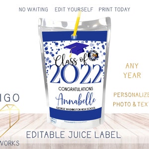 Printable Class of 2023 Graduation Juice Label, Navy Blue & White ...