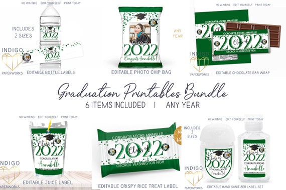 Printable Green and White Graduation Party Bundle Class of - Etsy