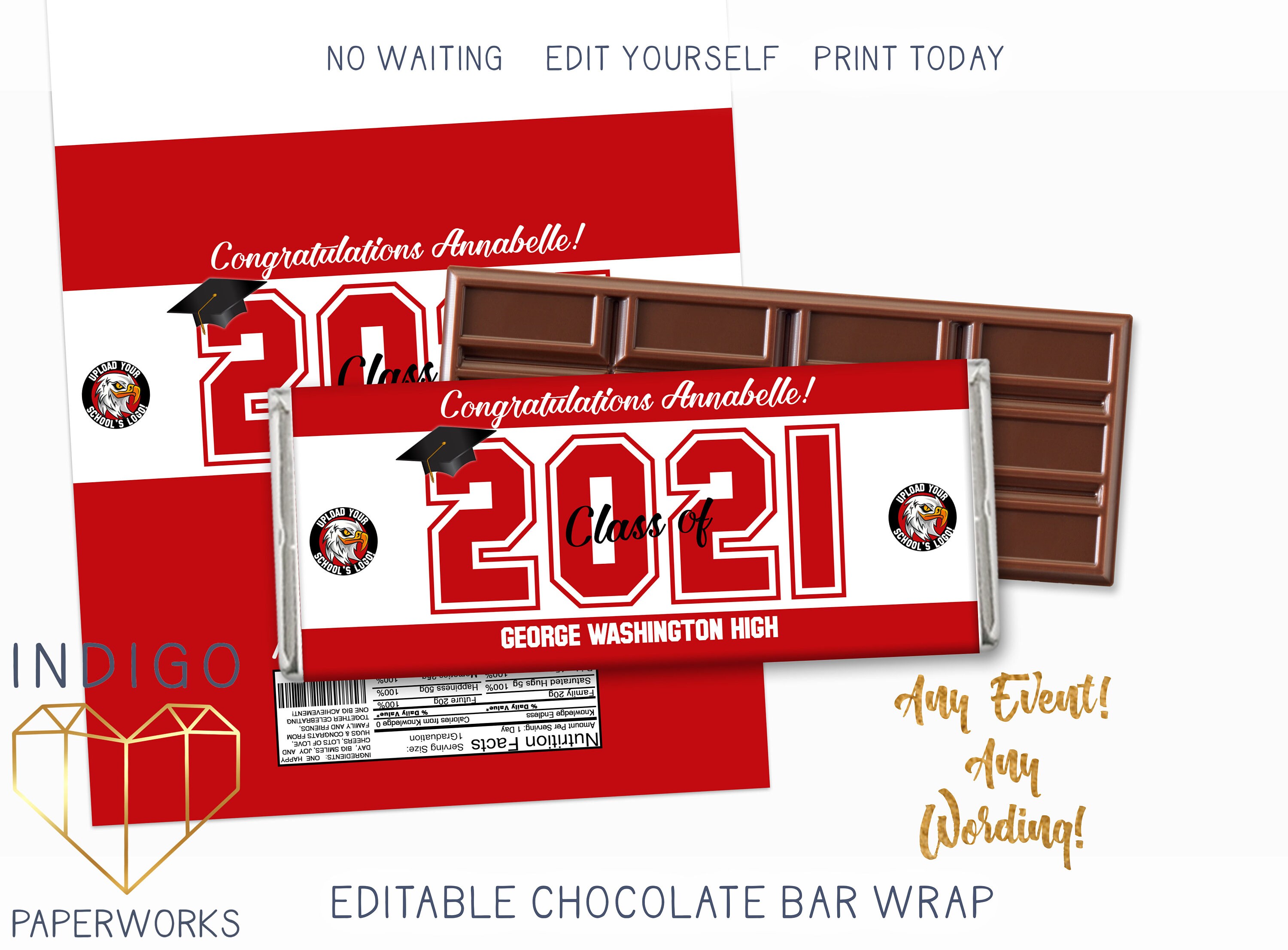 Printable Red and White Graduation Chocolate Bar Label 2021 | Etsy Canada
